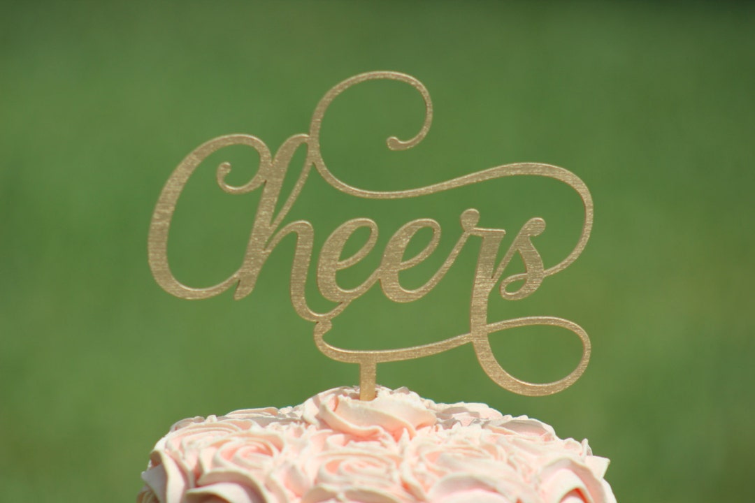 Gold Cheers Cake Topper - Wooden Cake Topper - Party Cake Topper - Etsy