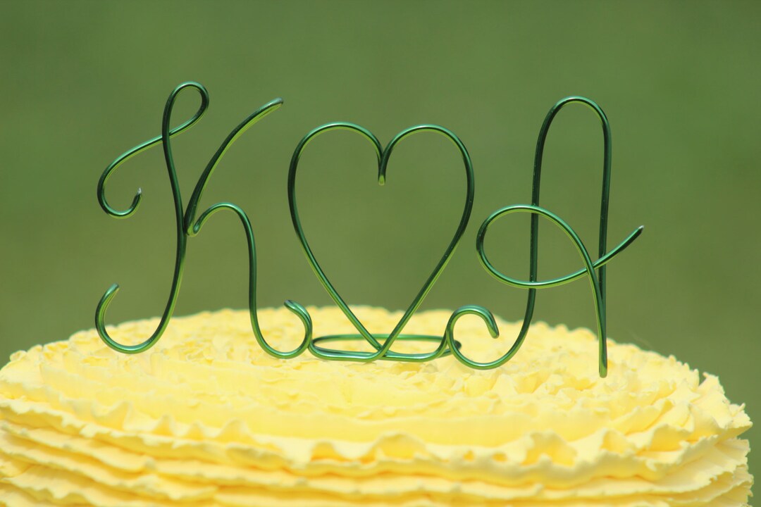 Kelly Green Initials Cake Topper - Decoration - Beach Wedding - Bridal ...