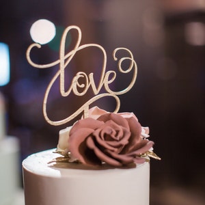Gold LOVE Wedding Cake Topper - Wooden Cake Topper - Engagement Cake ...
