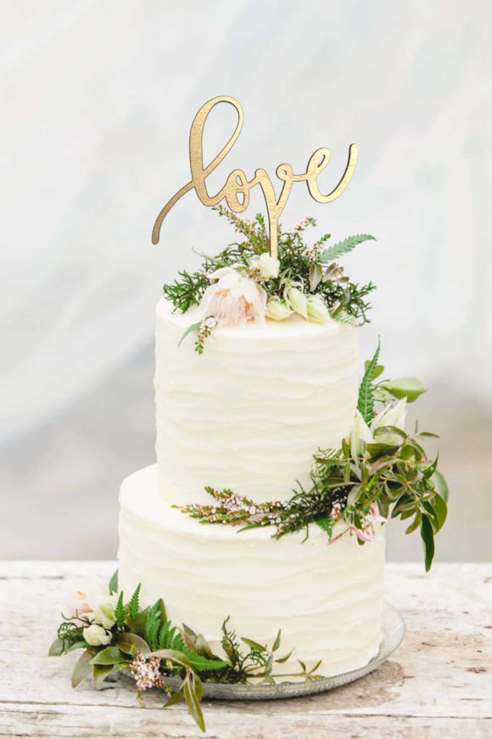 GOLD LOVE Cake Topper - Wooden Cake Topper - Engagement Cake Topper ...