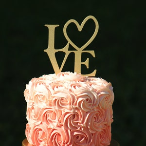 Gold LOVE Wedding Cake Topper - Wooden Cake Topper - Engagement Cake ...