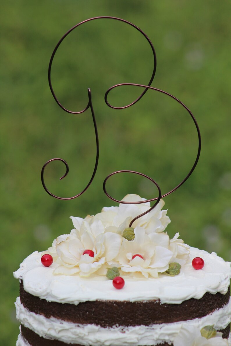 Brown Wire Monogram Wedding Cake Toppers Beach wedding | Etsy