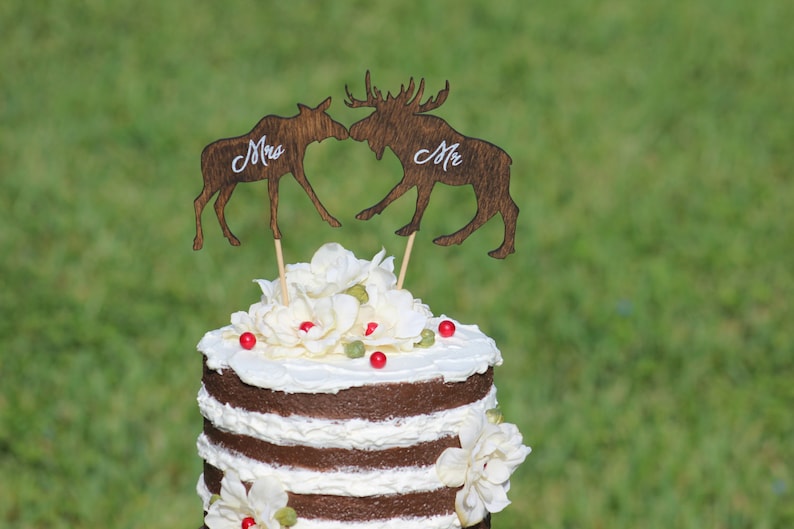 Moose Wedding Cake Topper Bull and Cow Moose Bride and | Etsy