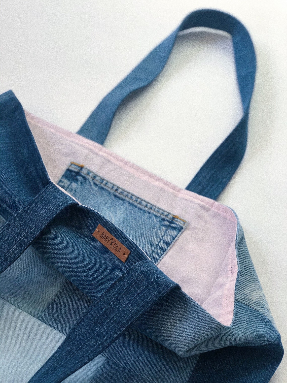 Denim Patchwork Tote Bag | Etsy