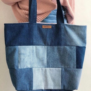Denim Patchwork Tote Bag - Etsy