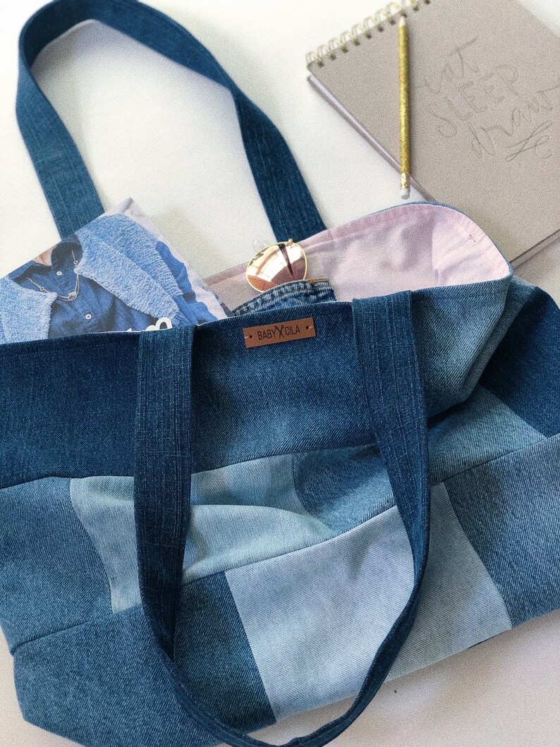 Denim Patchwork Tote Bag | Etsy