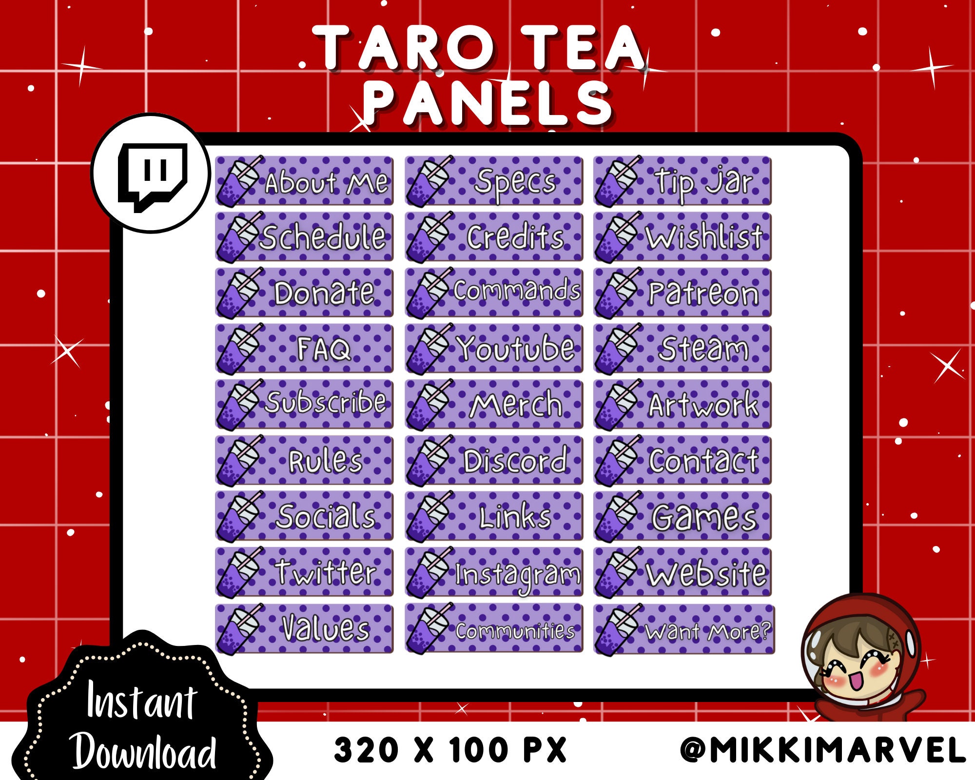 Taro Bubble Tea - Twitch Panels - Etsy