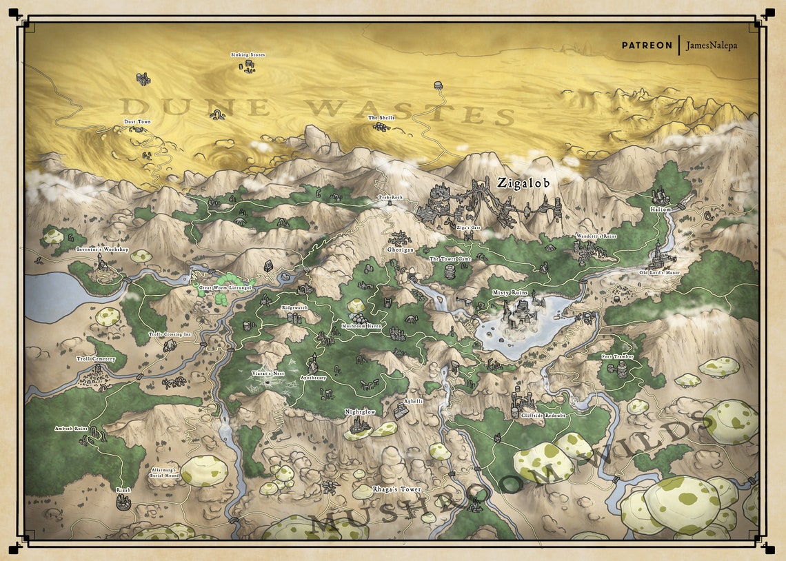 Zigalob and Surrounding Lands Region Map for D&D and Other Rpg's - Etsy