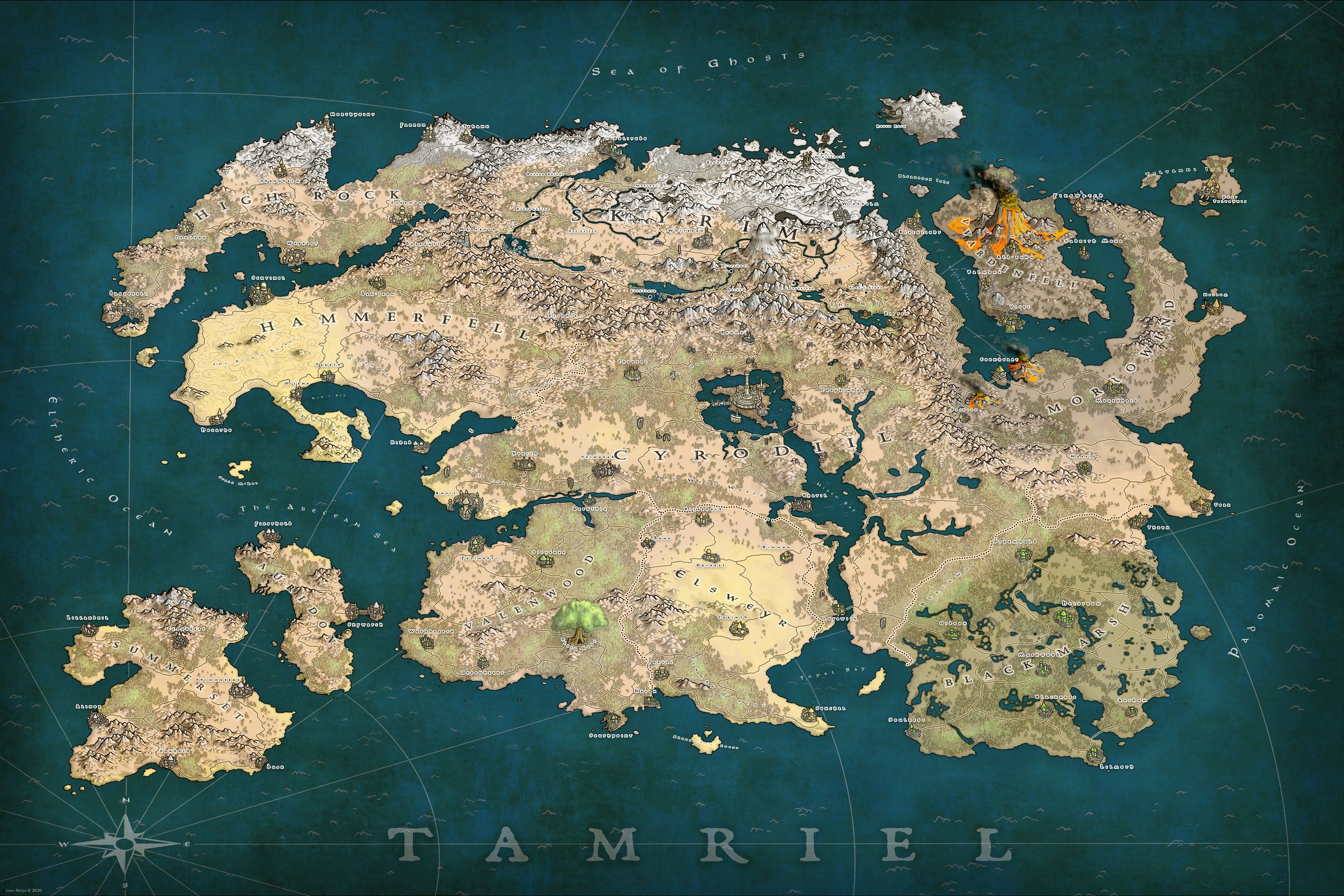 Mapa De Tamriel The Elder Scrolls Map Poster Prints Continent Of