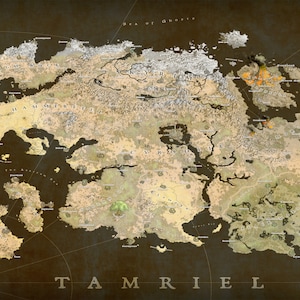 Tamriel Map, Wall Art Print, the Elder Scrolls, Skyrim, Oblivion ...