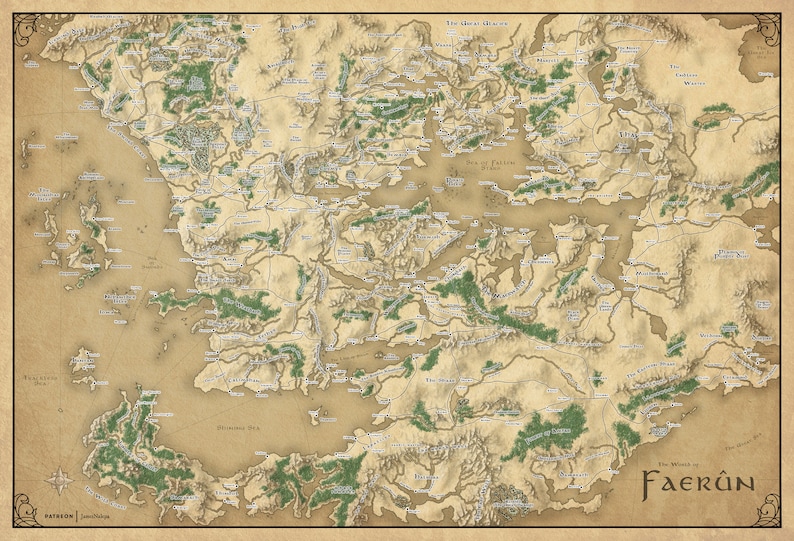 Parchment Version of Faerun Map From Forgotten Realms | Etsy UK