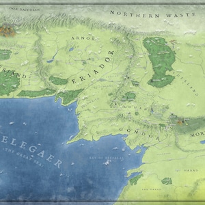 Middle Earth and Beleriand Full Color Map Poster | Game Room Decor ...