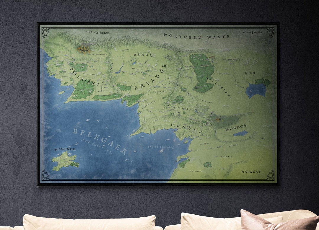 Middle Earth and Beleriand Full Color Map Poster | Game Room Decor ...