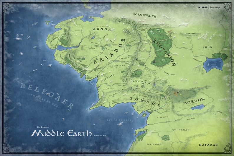 Middle Earth Third Age Full Color Map Poster | Game Room Decor ...
