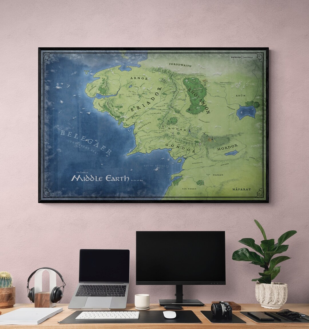 Middle Earth Third Age Full Color Map Poster | Game Room Decor ...
