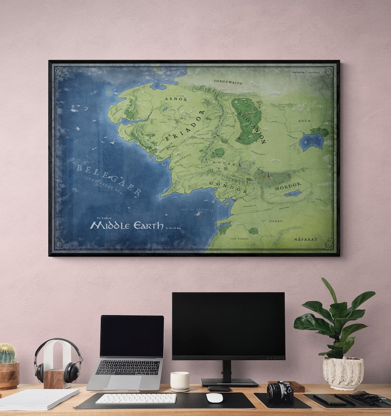 Middle Earth Third Age Full Color Map Poster Game Room Decor Tolkien ...