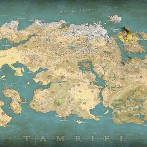 Tamriel Map, Wall Art Print, the Elder Scrolls, Skyrim, Oblivion ...