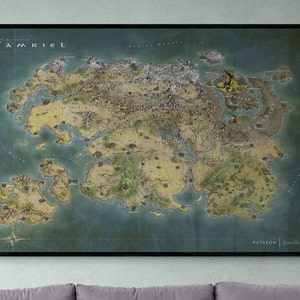 Tamriel Map, Wall Art Print, The Elder Scrolls, Skyrim, Oblivion ...