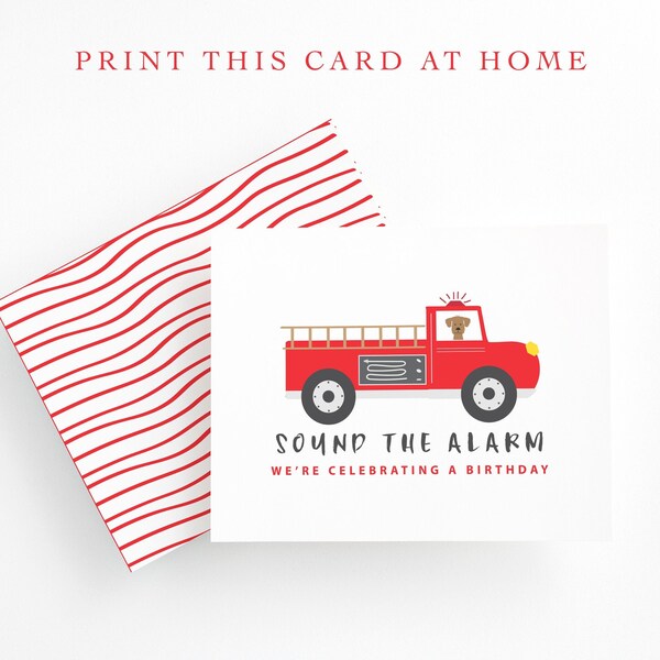Fire Truck Birthday Card Printable - Etsy