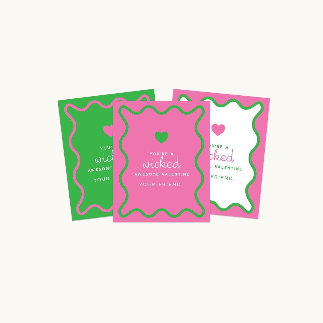 Wicked Inspired Printable Valentines, Pink and Green Girl Classroom ...