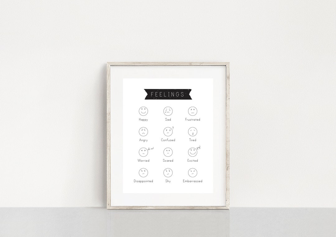 Feelings Poster for Children, Black and White Emotions Chart, Learning ...