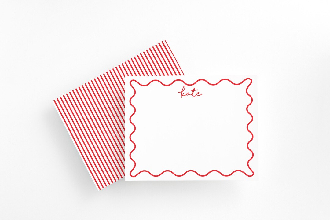 Personalized Red Scalloped Border Stationery Set, Kids Thank You ...