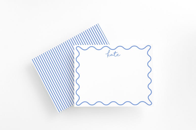Personalized Blue Scalloped Border Stationery Set, Kids Thank You ...