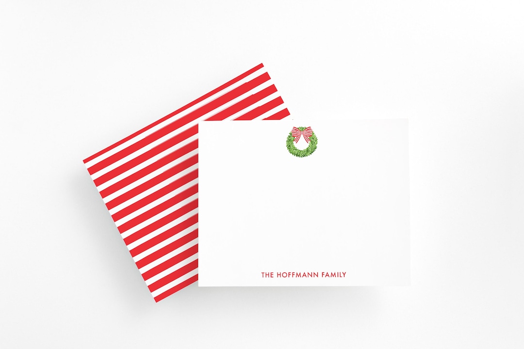 Personalized Holiday Wreath Notecard Set, Custom Family Stationery ...