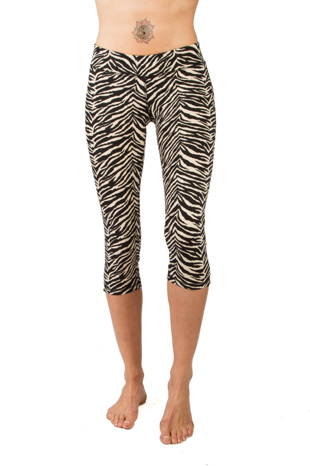 Capri Yoga Pants Cream Black Zebra Yoga 3/4 Tights Sport - Etsy