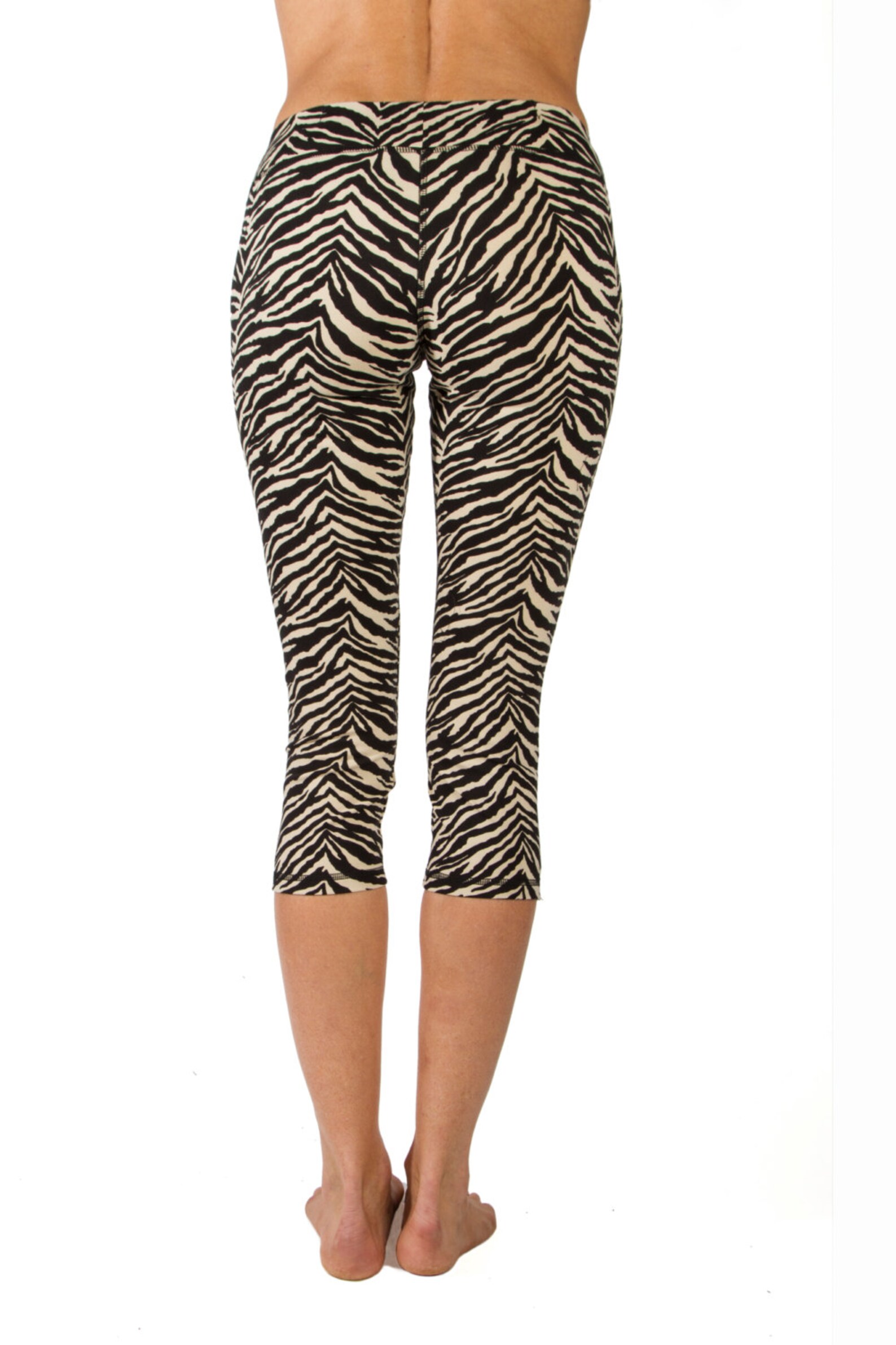 Capri Yoga Pants Cream Black Zebra Yoga 3/4 Tights Sport - Etsy