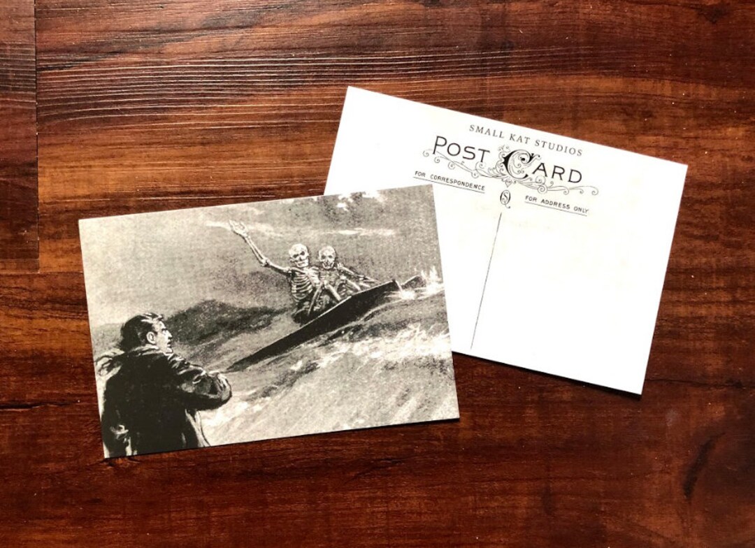 Spooky Skeleton Postcard Halloween Vintage Reproduction Antique Paper ...