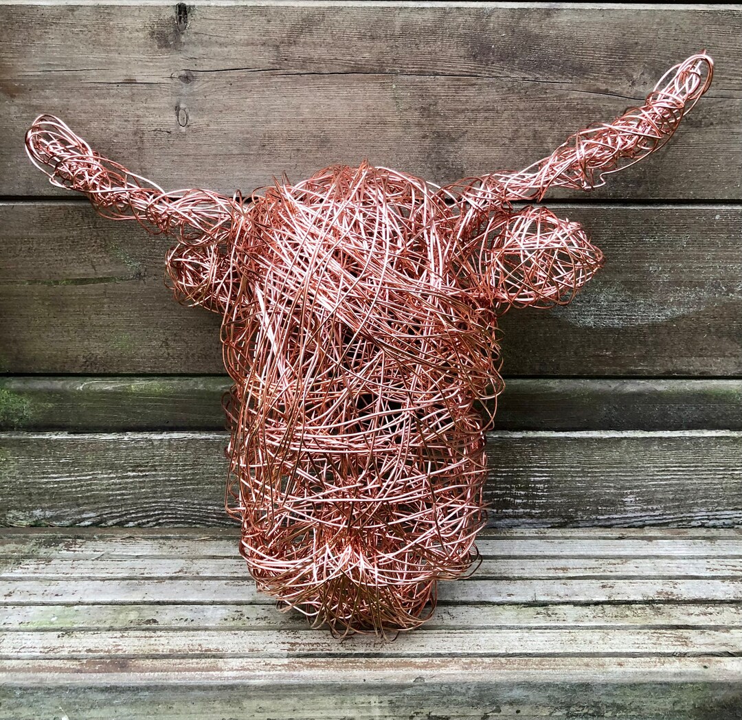 Wire Sculpture, Wire Highland Cow, Highland Cow Art, Copper Plated Wire ...