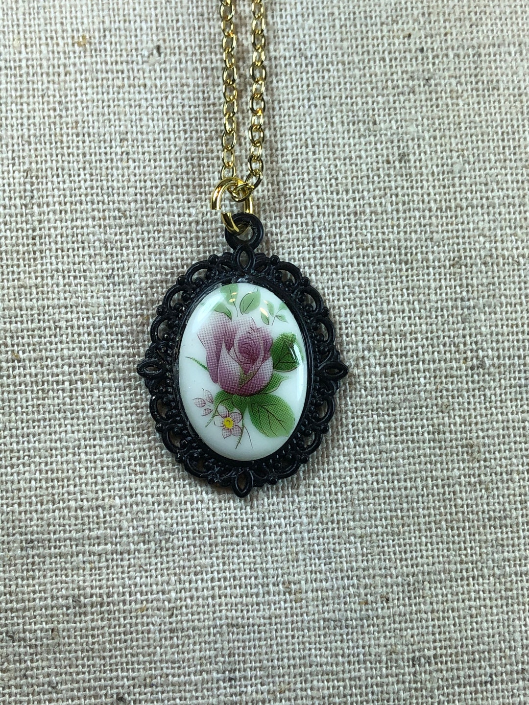 Pink Flower Cameo Necklace, Cameo Jewelry, Vintage Style Necklace, Gift ...