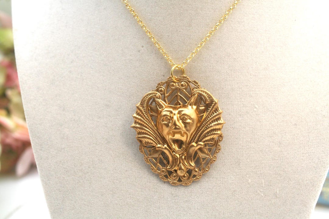 Brass Bat Filigree Necklace - Gold Plated Chain - Etsy