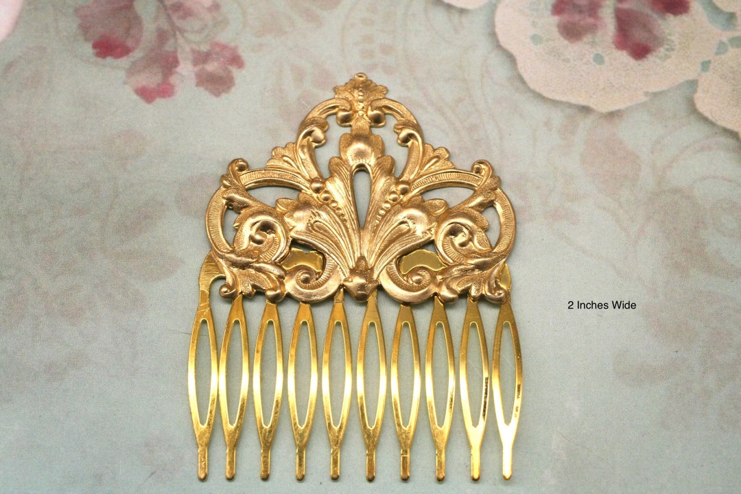 Grand Ornate Hair Comb- Gold Scroll Hair Comb- Ladies Hair Comb- Art ...
