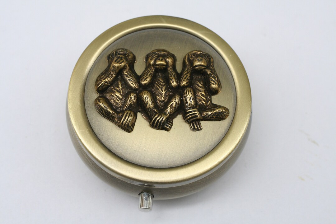 Monkey Pill Box, Pillcase, Trinket Box, Bronze Pill Box, Pill Organizer ...