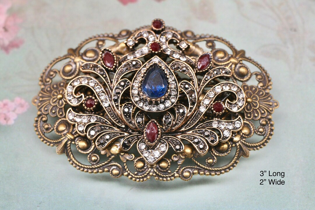 Bronze Filigree Hair Barrette- Art Deco Hair Clip- Vintage Style ...