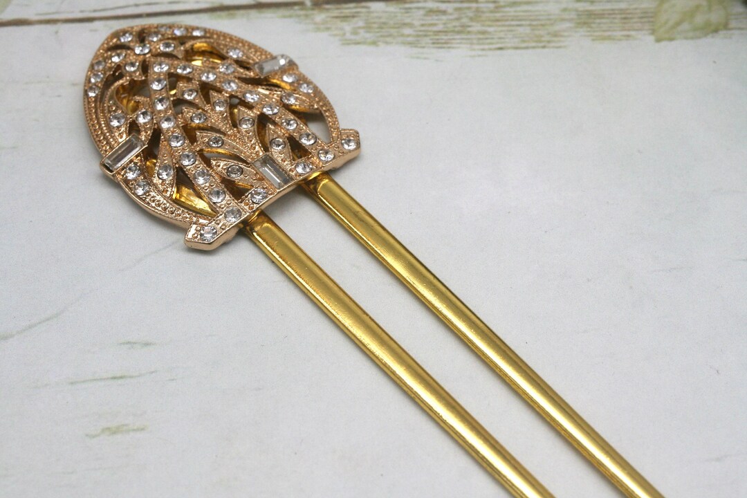 Gold and Crystal Hair Stick- Bridal Hair Stick- Crystal Hair Stick- Art ...
