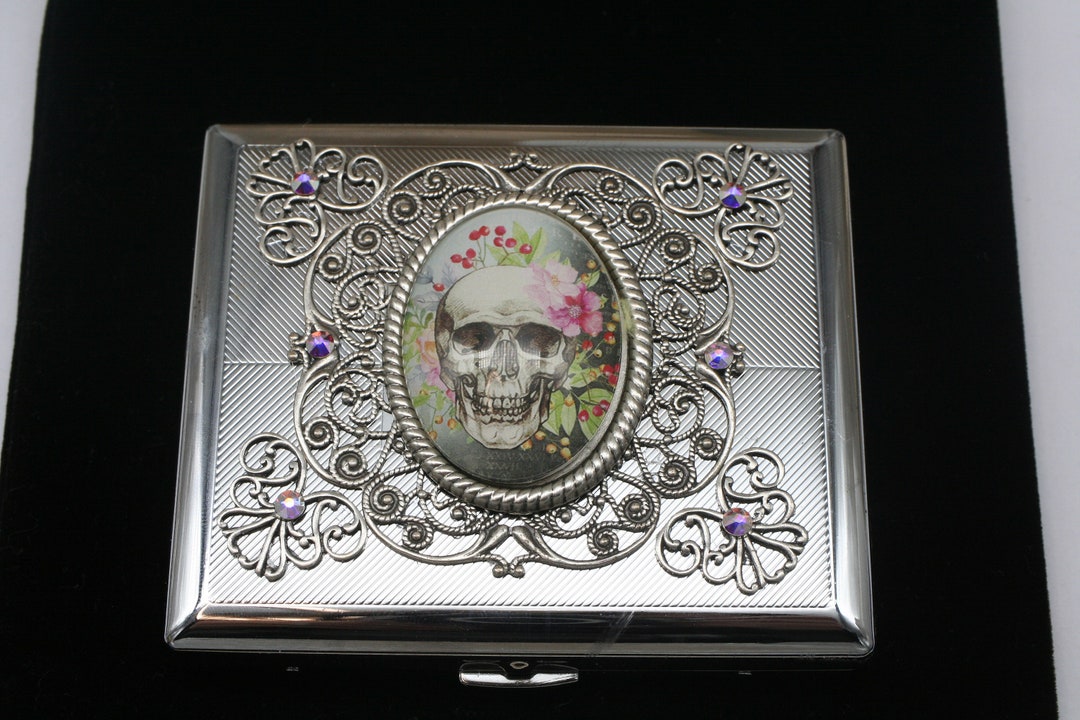 Skull Cigarette Case, Gothic Credit Card Holder, Metal Cigarette Case ...