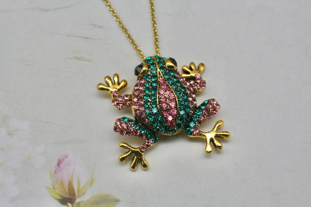 Frog Necklace- Crystal Necklace- Vintage Style- Whimsical Necklace ...