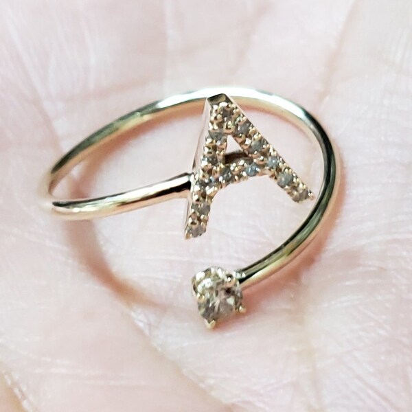 Letter Ring With Diamonds - Etsy