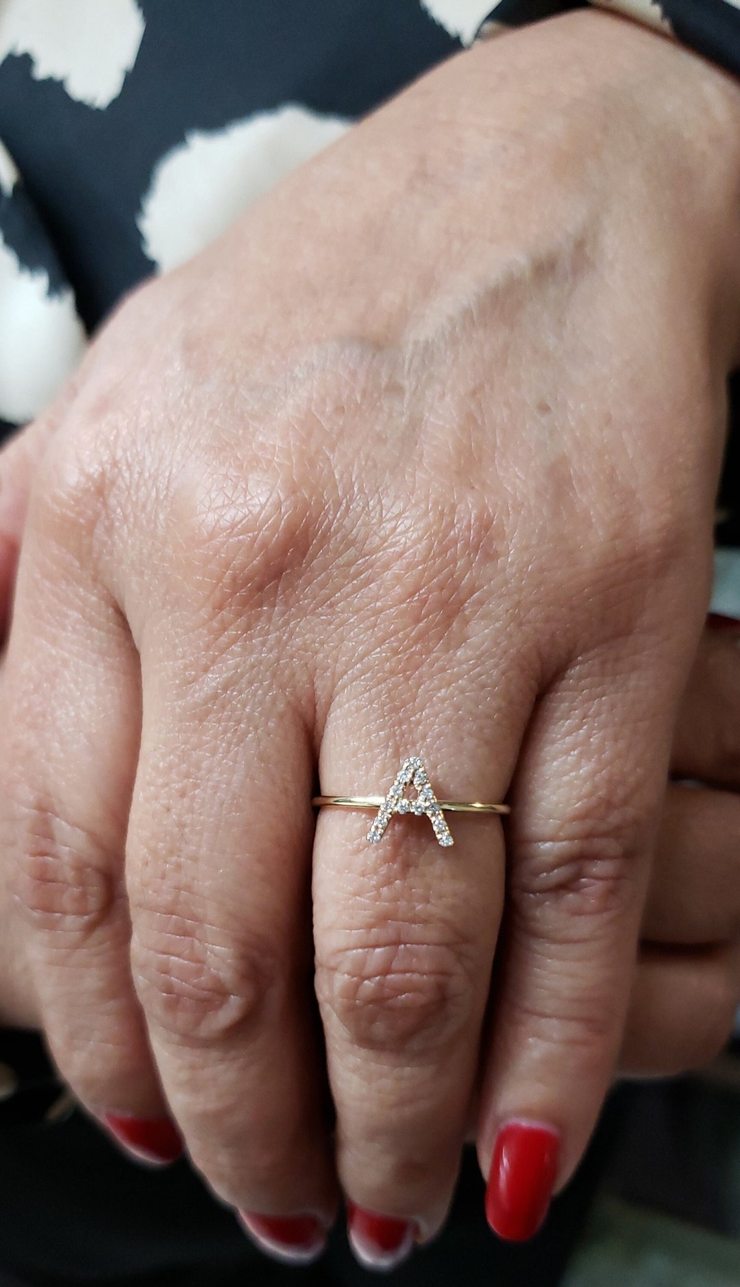 Initial Diamond Ring, 14kt Gold Letter Ring, Gold Diamond Ring, Natural ...