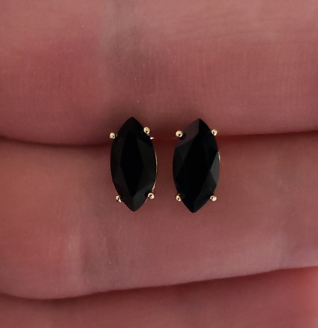 14kt Gold Onyx Earrings, Natural Black Onyx Gold Earrings, Onyx Stud ...