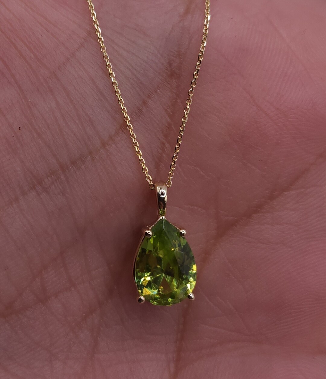 14kt Gold Peridot Teardrop Necklace, 1.5 Ct Peridot Pendant, August ...