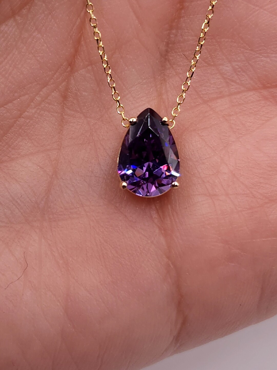 14kt Gold Amethyst Teardrop Necklace 1.5 Ct Amethyst Pendant - Etsy