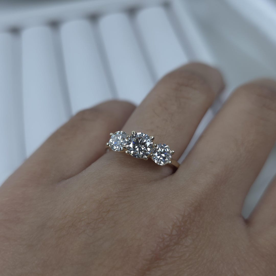 1.50 Ct Diamond Ring, 14K Gold 3 Stone Diamond Ring, Lab Grown Diamond ...