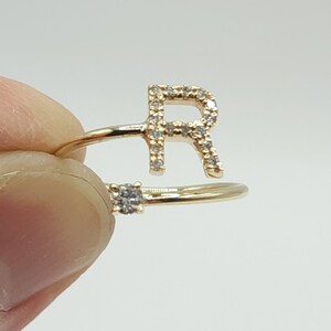 14kt Gold Diamond Initial Ring, Letter Ring, Gold Diamond Ring, Natural ...