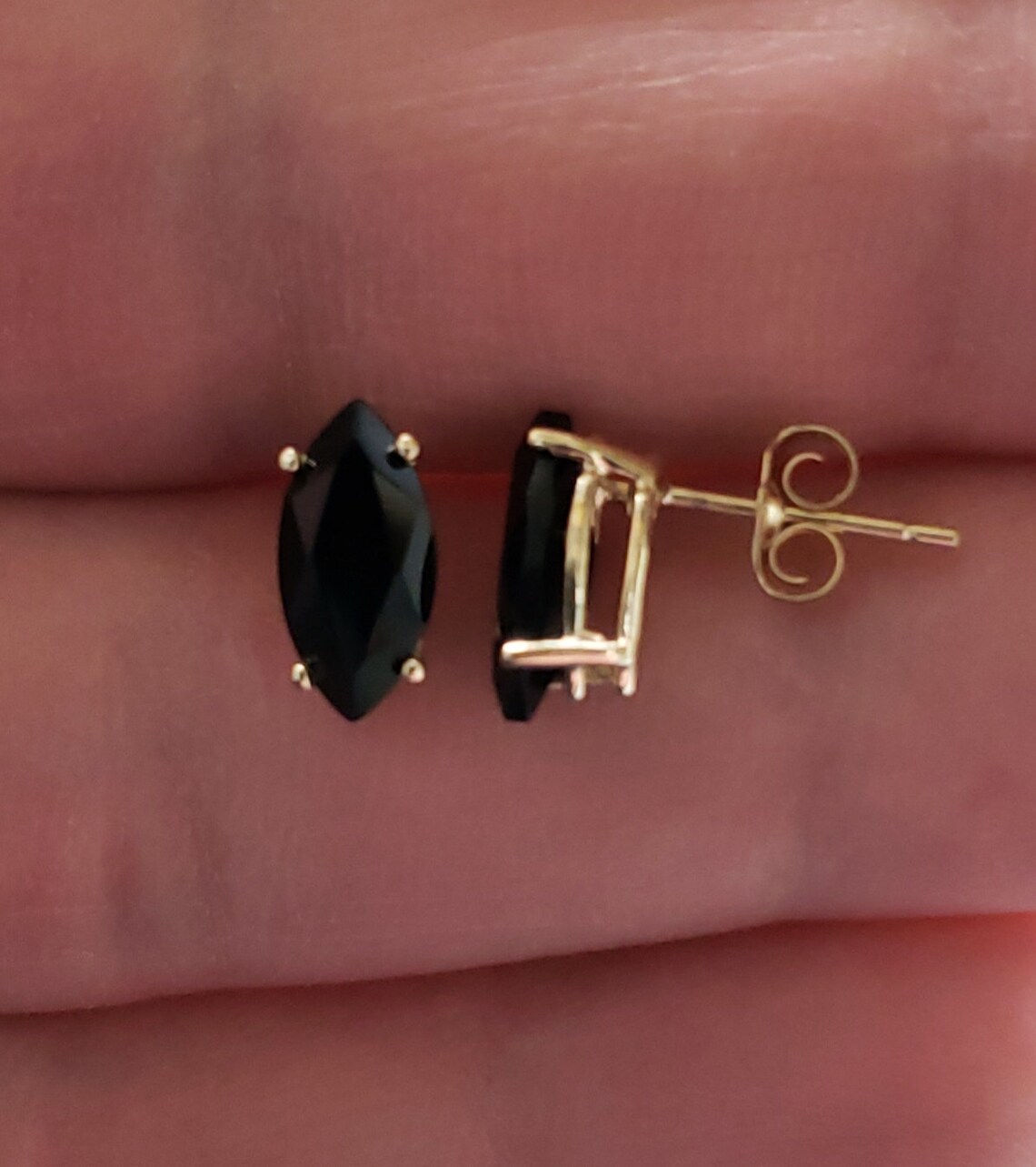 14kt Gold Onyx Earrings, Natural Black Onyx Gold Earrings, Onyx Stud ...