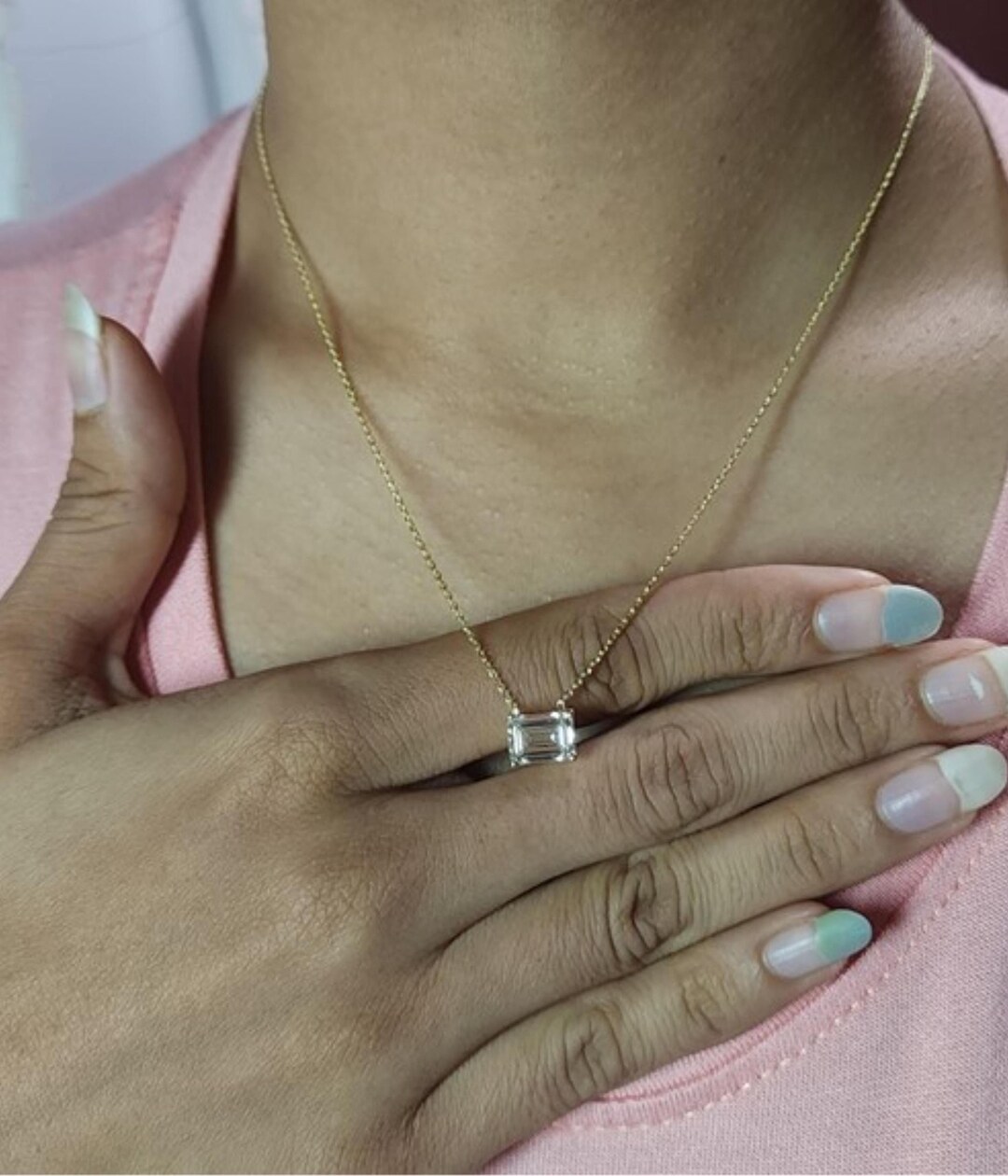 2.20 Ct Diamond Necklace, 14K Gold Lab Grown Diamond Solitaire, Emerald ...