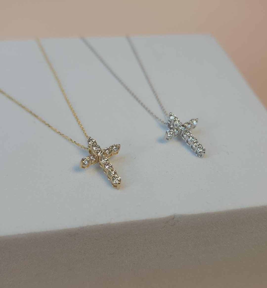 0.50 Ct Diamond Cross Necklace, Lab Grown Diamond Pendant, Unisex ...